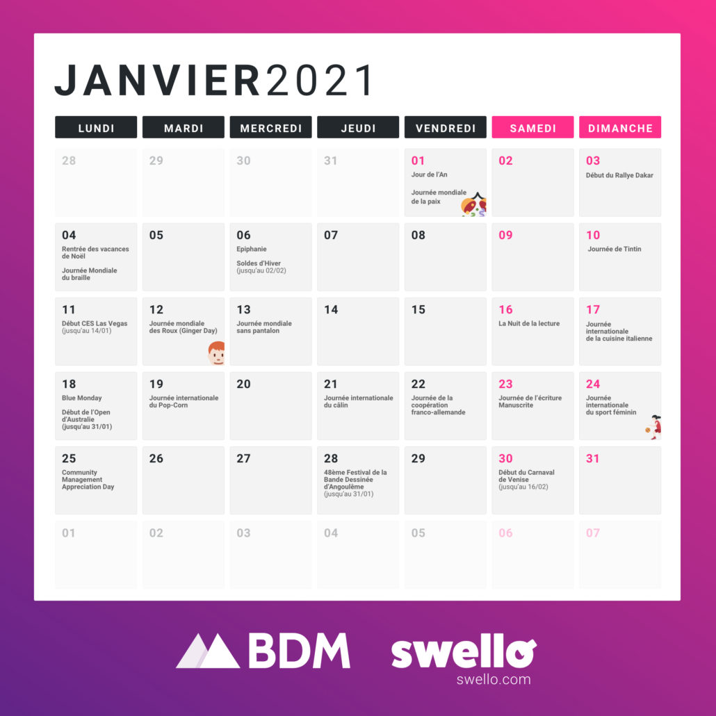 Calendrier éditorial social media 2021 : community manager
