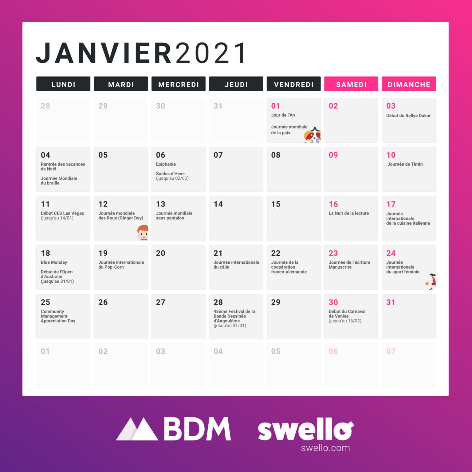 Calendrier éditorial social media 2021 : community manager