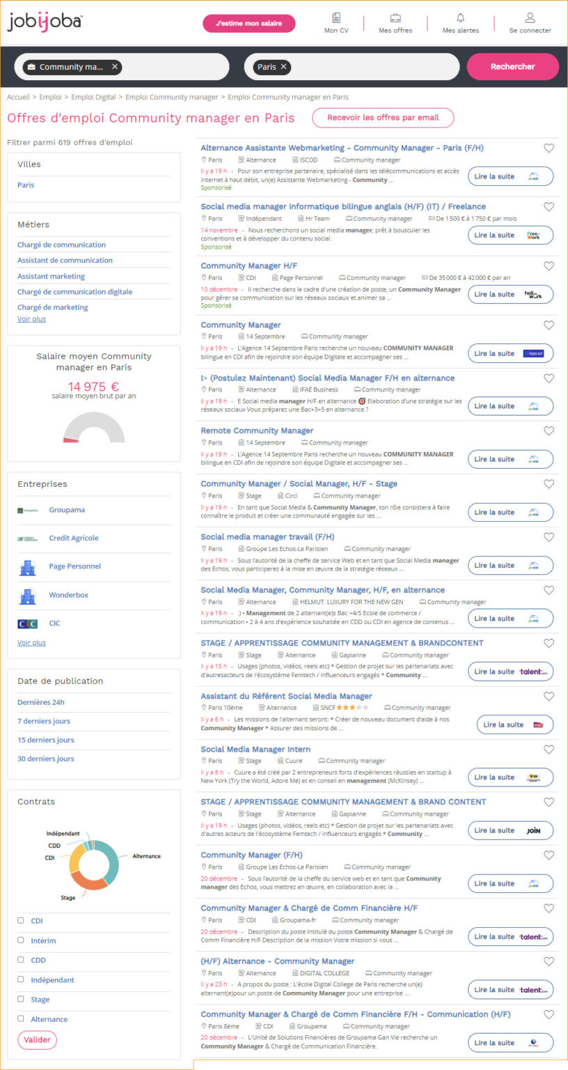 La recherche d'emploi sur Jobijoba